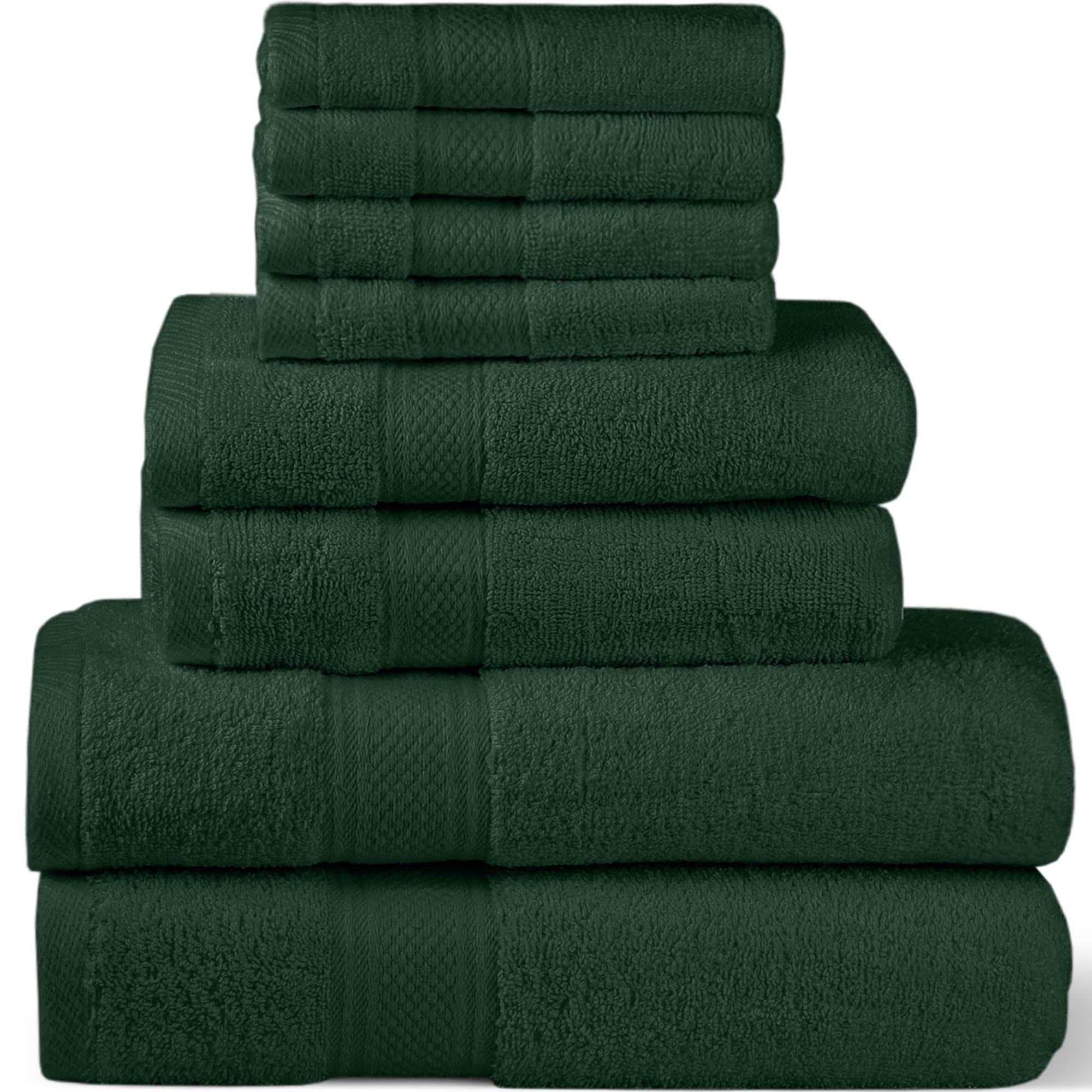 Homes Perception Luxury 8 Pack Towel Set | Premium Quality 2 Bath Towels, 2 Hand Towels 4 Washcloths | 600 GSM (Hunter Green)