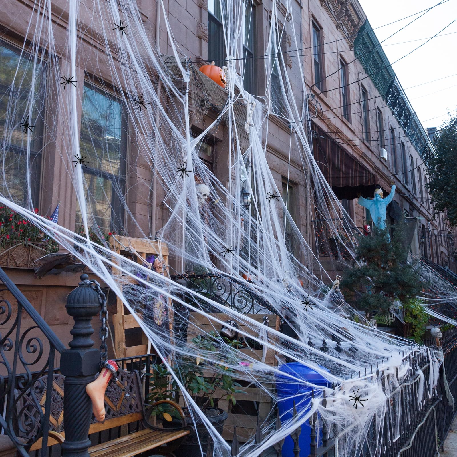 Joyseller 1200sqft Spider Web Halloween Decorations Outdoor, Stretchy Spider Webbing with 50pcs Spiders, Giant Halloween Spider Web Decor