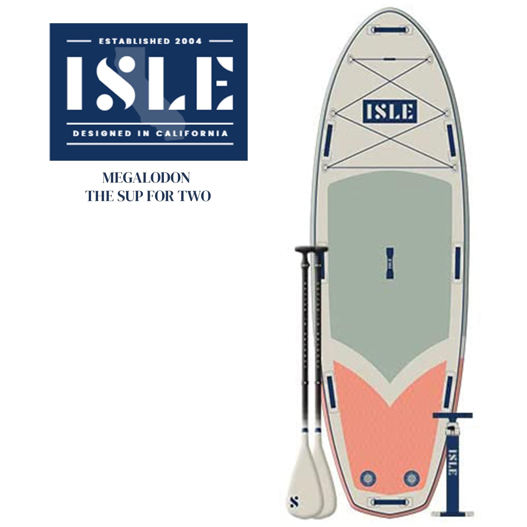 ISLE Megalodon Inflatable Stand Up Paddle Board & iSUP Bundle Accessory Pack - Up to 1,050 lbs Capacity β Durable, Lightweight, Stable β 12' L x 45" W x 8" OR 15' L x 56" W x 8" (Seafoam/Peach, 15')