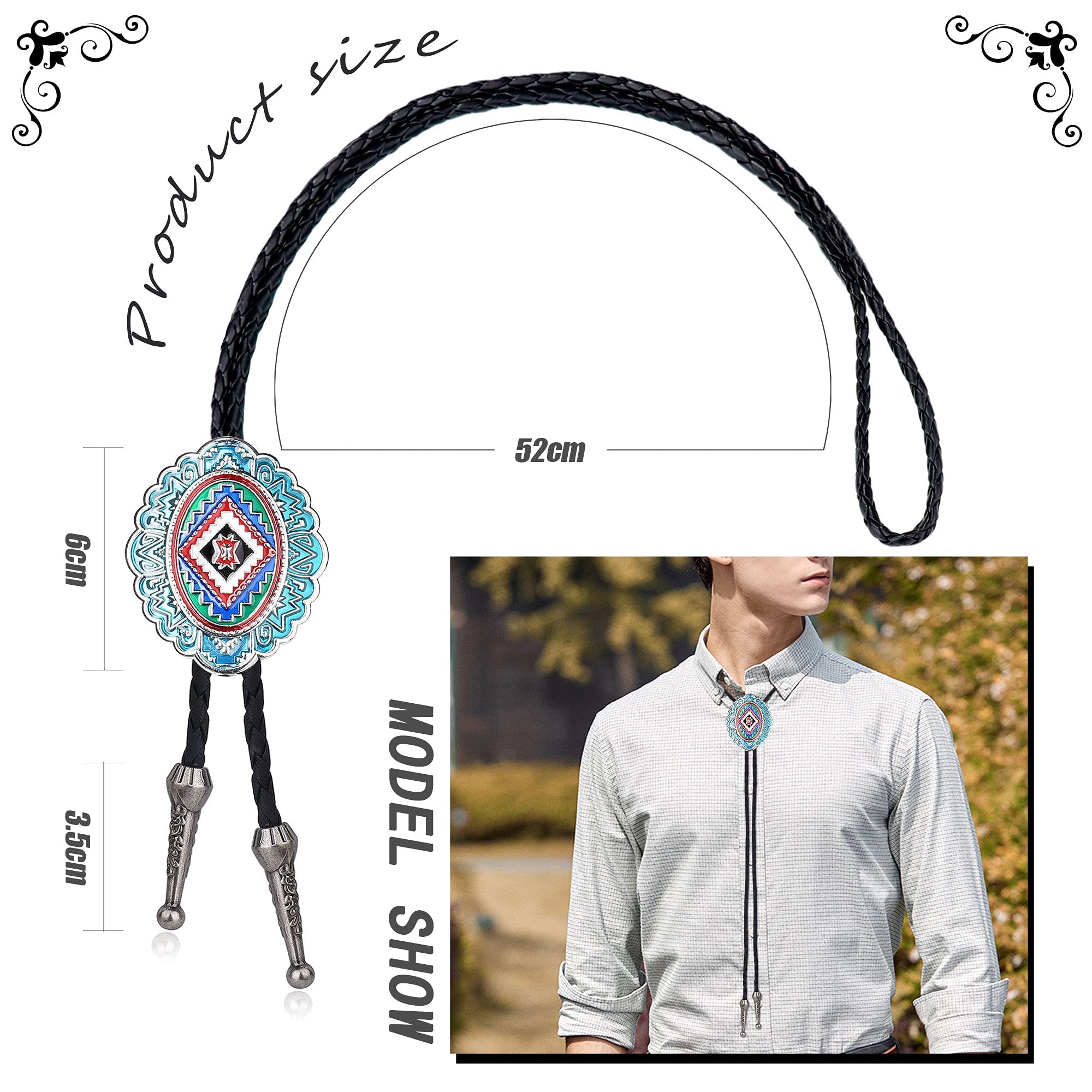 IRONBOX 5Pcs Bolo Tie for Men Handmade Western Cowboy Leather Necktie Totem Element Halloween Costume Accessories