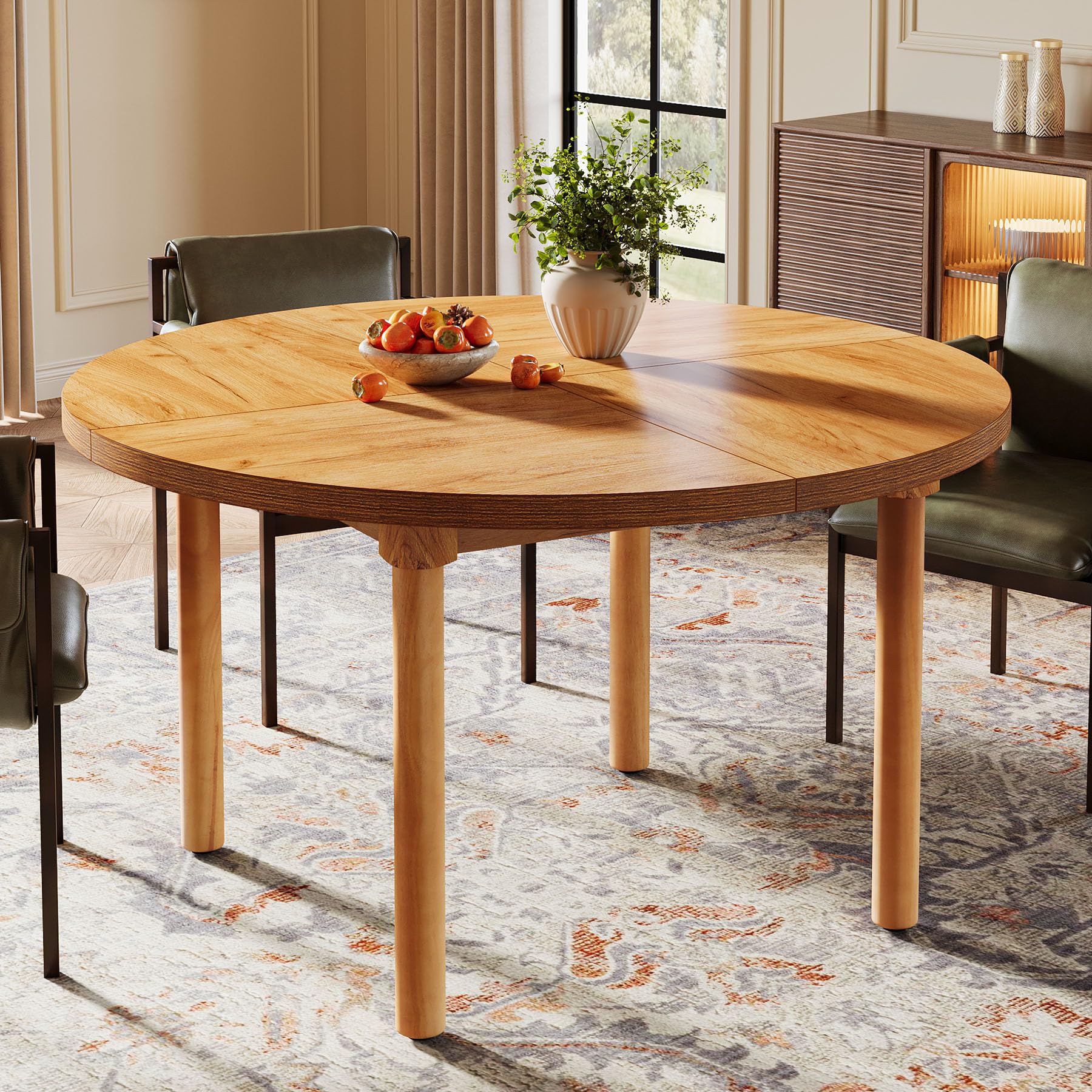 Tribesigns 47-Inch Wood Dining Table for 4, Farmhouse Round Kitchen Table with Sturdy Solid Wood Legs, Large Dinner Table Kitchen & Dining Room Furniture
