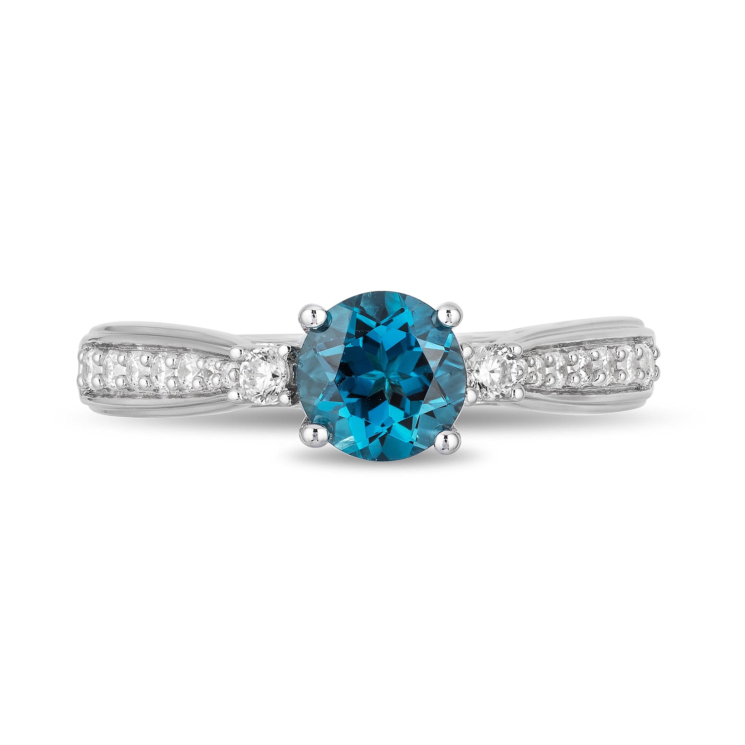 Jewelili Enchanted Disney Fine Jewelry Sterling Silver with 1/5 Cttw Diamond and London Blue Topaz Cinderella Ring, Size 6