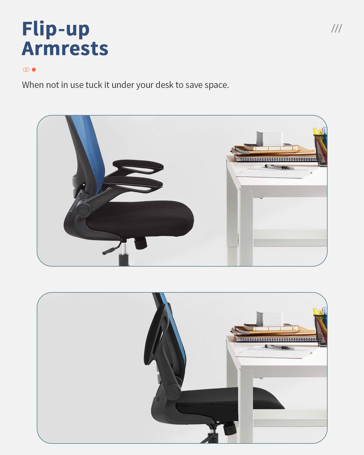 Home Office Chair Ergonomic Desk Chair Mesh Computer Chair with Lumbar Support Flip-up Arms Swivel Rolling Executive Task Chair Adjustable Chair for Adults(Blue)