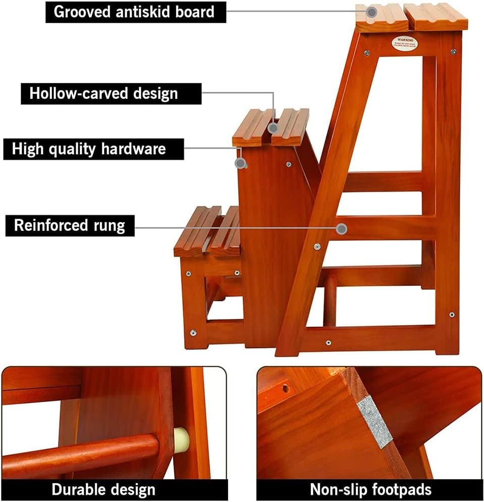 Indoor Climbing Stool,Step Ladder Home Step Stools Stairway Chair Step Stool Small Foot Stools Seats Wooden Ladder Staircase Multifunctional Folding Portable Household Closet Step