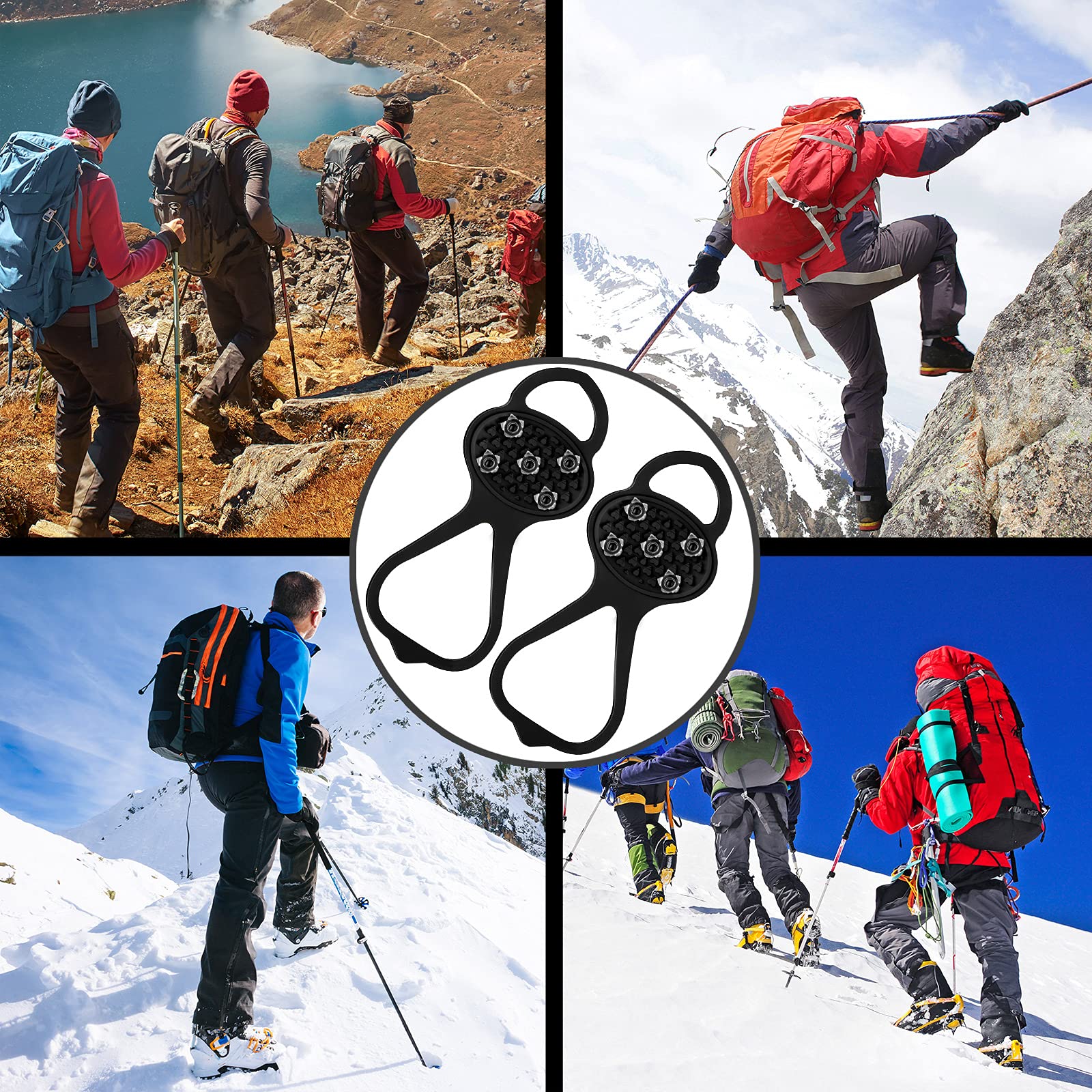 Ice Cleat Crampons with Anti Slip Studs Non-Slip Traction Grippers and Replacement Spikes for Winter Hiking on Ice Ground Women Men (5 Teeth Style)