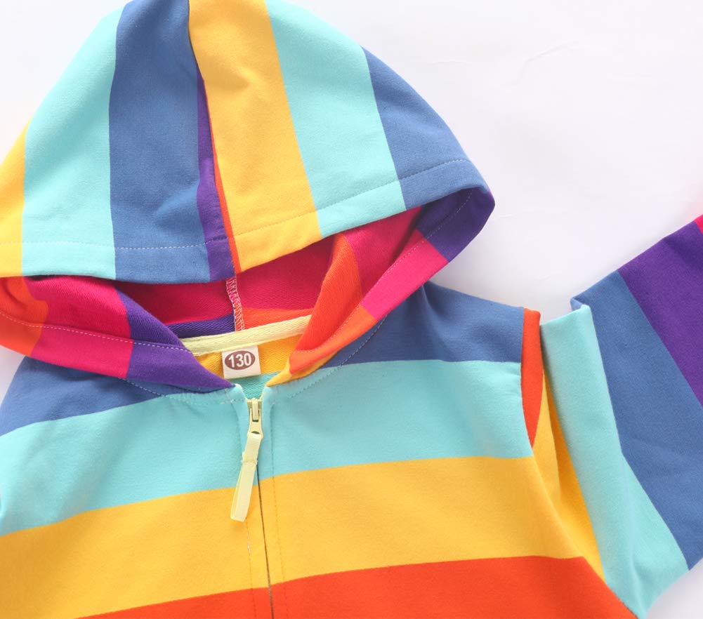 Julerwoo Toddlers Rainbow Zipper Sweatshirts Hoodie Stripes Cotton Outft (5T,Rainbow)