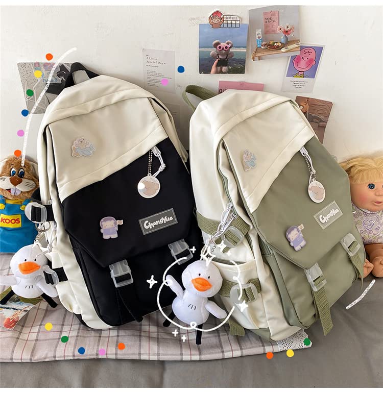 Zhousanjian Fashion Kawaii Backpack with Cute AccessoriesLarge Capacity Kawaii Girl Backpack Cute Aesthetic Backpack for School (green,one size)