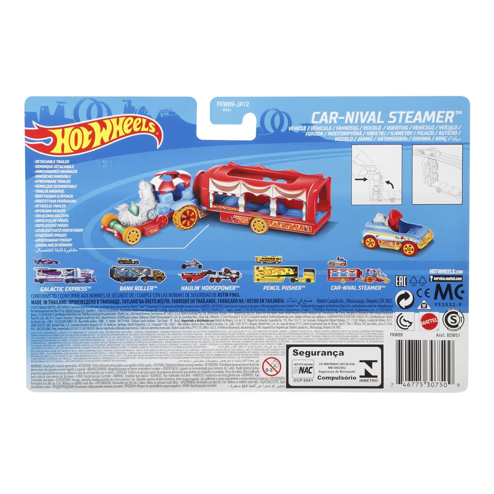 Hot Wheels Car-Nival Steamer Vehicle - Semi-Truck with Car ~ Detachable Trailer