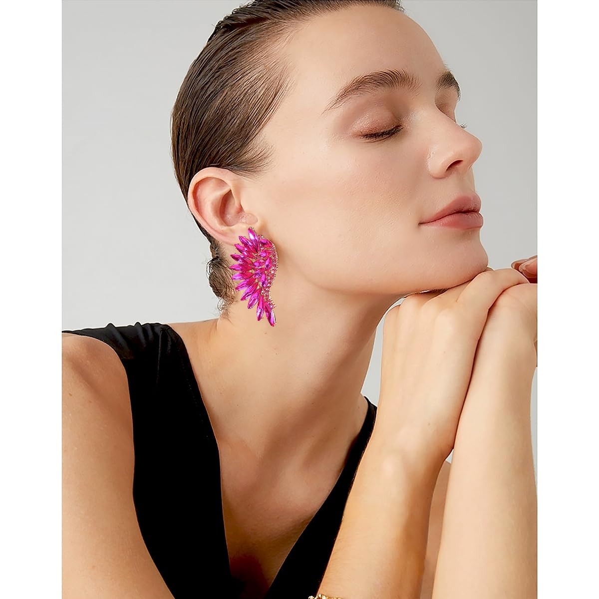 KELMALL Women's Crystal Angel Wings Drop Dangle Earrings, Geometric with Rhinestone Appliques Statement Earrings