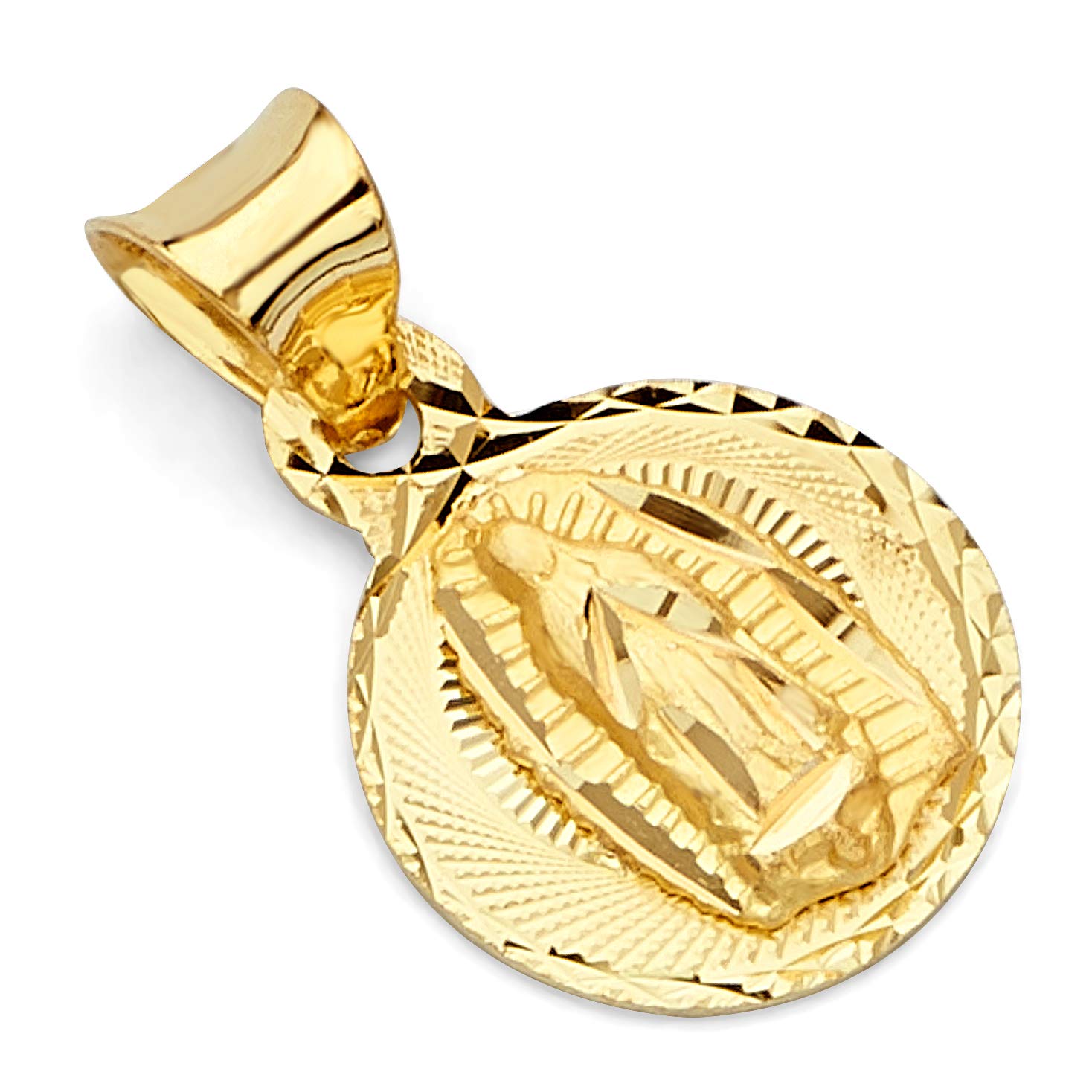 GoldenMine Fine Jewelry Collection 14K Yellow Gold Dia-Cut Mary Guadalupe Stamp Pendant