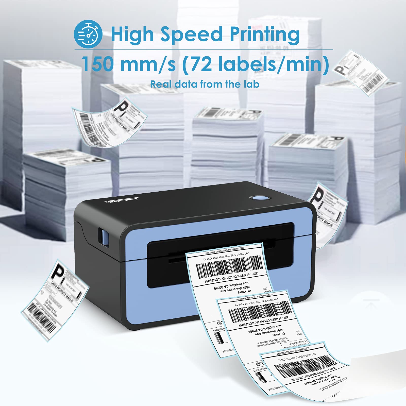 iDPRT Shipping Label Printer - SP410 Thermal Label Printer, Label Printer for Shipping Packages, 150mm/s High-Speed Label Maker for Windows & MAC, Compatible with Shopify, USPS, Amazon & Ebay, Blue
