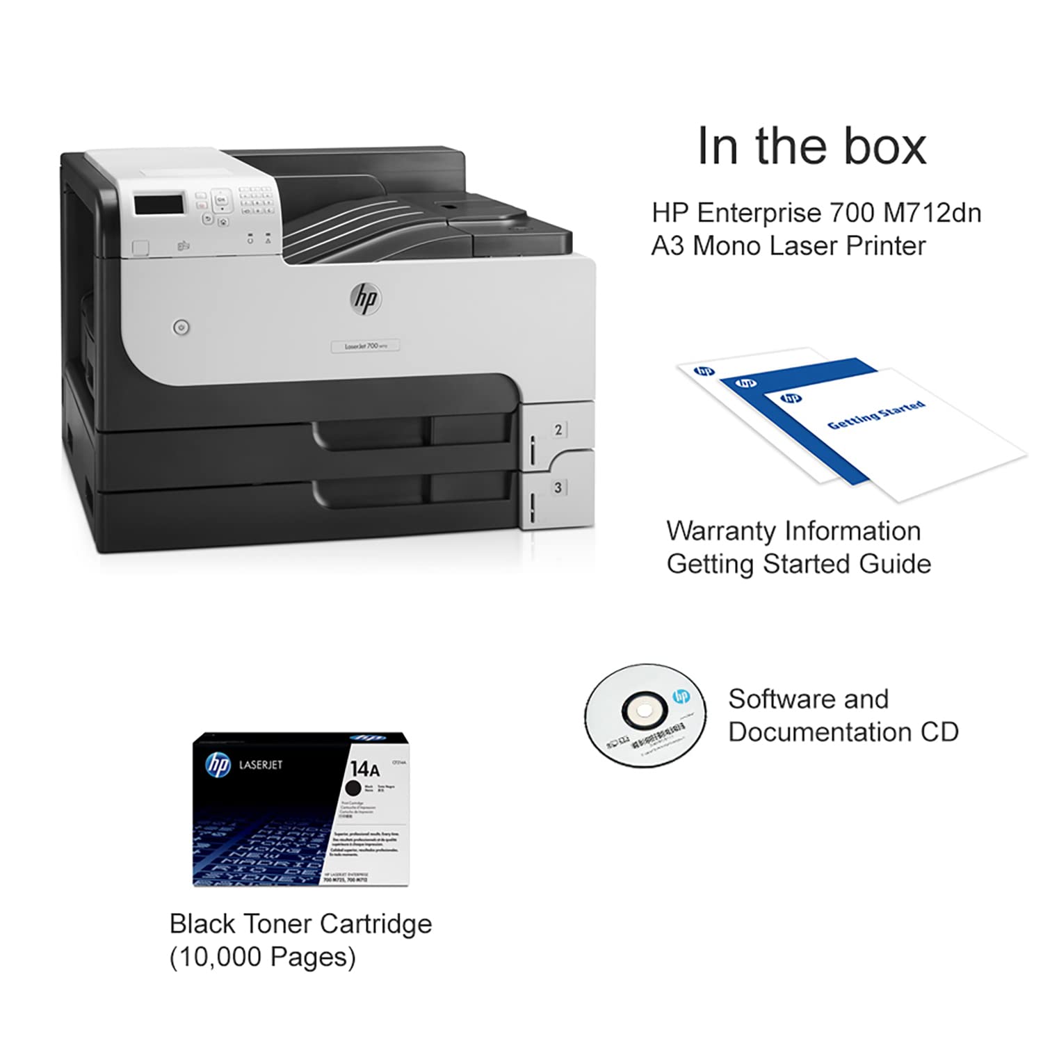 HP Laserjet Enterprise 700 M712dn Single-Function Wired Monochrome Laser Printer - Print only - 40 ppm, 1200x1200 dpi, 12.3 x 18.5, Auto Duplex Printing, 512MB Memory, Ethernet, Cbmou External Webcam