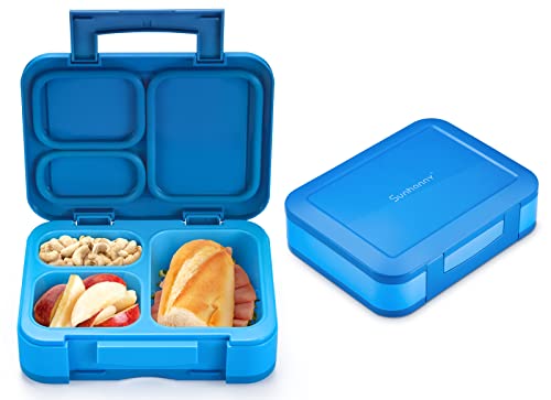 Sunhanny Bento Box Adult Lunch Box,1150ml/30oz Lunch Containers for Adults Men Women, Lunchable Containers 4 Compartments with Removable Divider and Sauce Jar, Microwavable, Dishwasher Safe, Blue