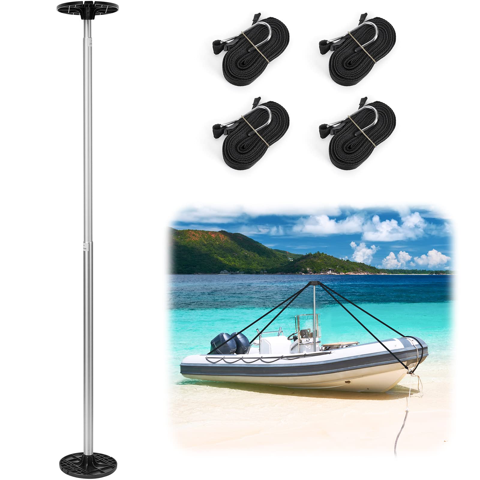 kemimoto Boat Cover Support Pole, Boat Support Poles System with Height Adjustable, Telescoping Pole Boat Cover Poles for Pontoon Boat Accessories - Four Webbing Straps Included