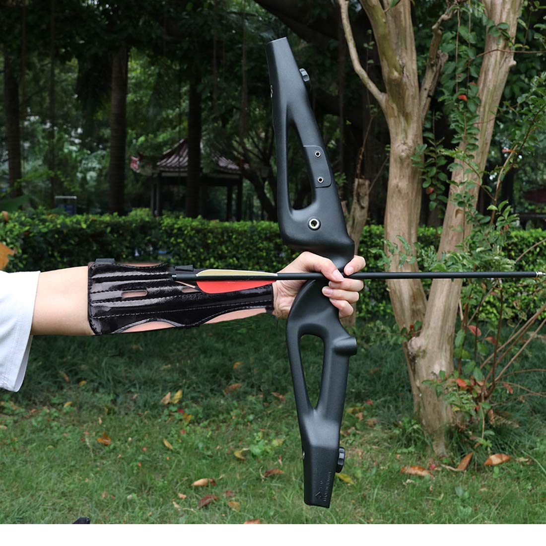 KRATARC Archery Arm Guard Adjustable 3-Strap Accessory Protective Lightweight Hunting Target Shooting Adult Unisex (Black- 2PCS)