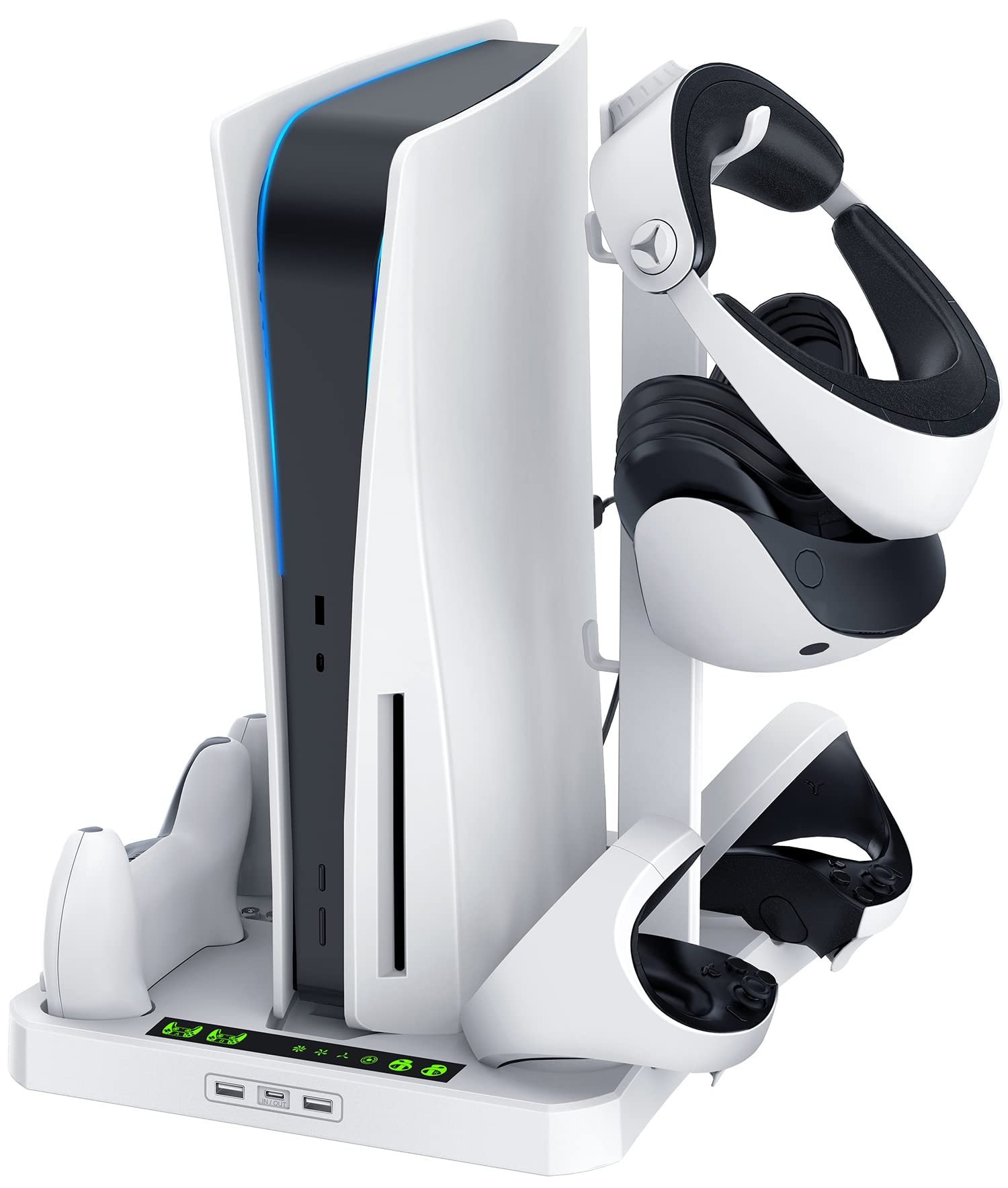 HAPAW PS-5 Cooling Stand & PSVR2 Charging Station, Metal Stand Base, 3-in-1 Storage, Wireless Charging for 4 Controllers, LED Indicators, Compatible with Disc & Digital Editions