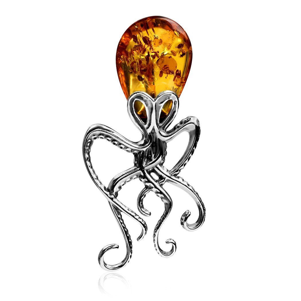 Ian and Valeri Co. Amber Sterling Silver Octopus Large Pendant