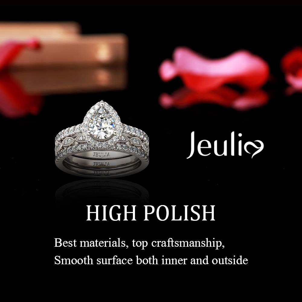 Jeulia Halo Pear Cut Ring Set CZ Heart Shape Engagement Ring for Women Sterling Silver White Diamond Bridal Set Promise Anniversary Rings with Jewelry Gift Box (7)