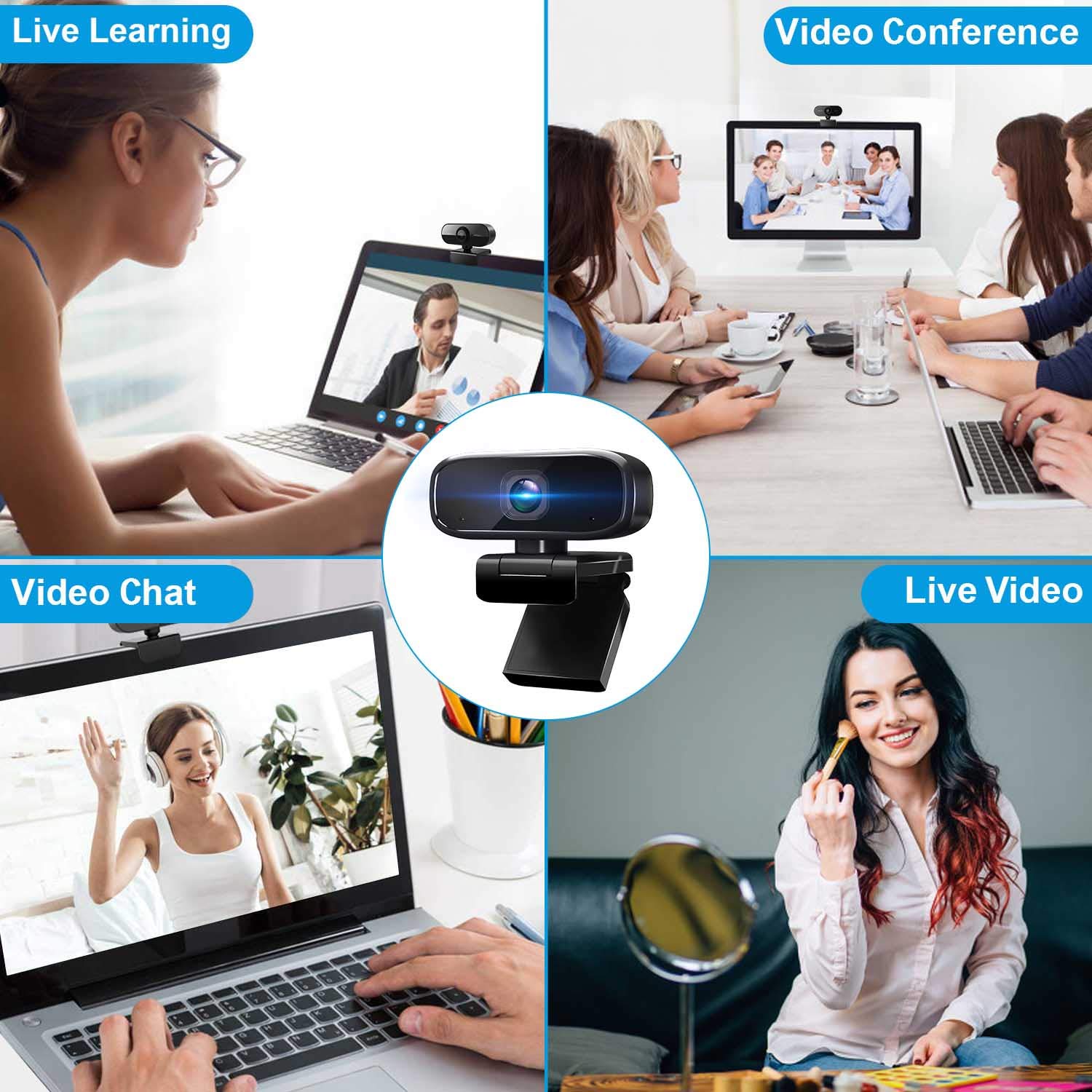 intpw 1080P Webcam with Microphone for Desktop, Web Cameras for Computers & Laptop, Streaming USB Webcam for Online Teaching and Gaming, PC Camera Compatible with Zoom/Skype/Facetime/Teams