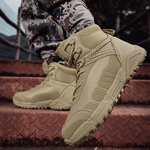 Men's Mid Waterproof Hiking Boot Desert Tactical Boots Breathable with High-Traction Grip, Khaki,45