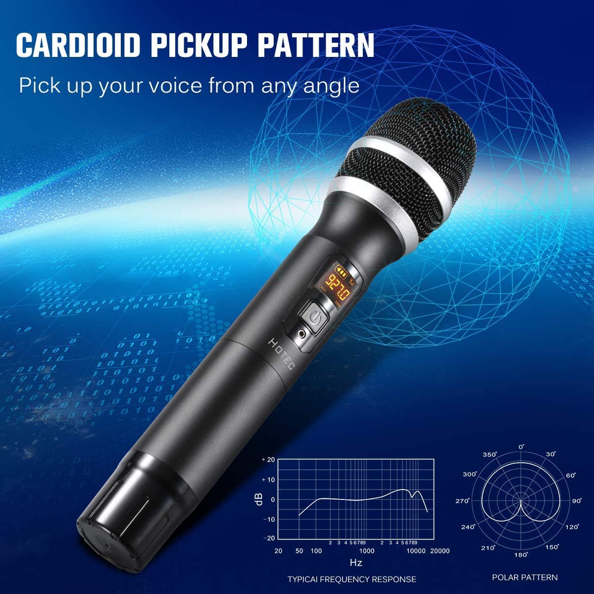 HOTEC Wireless Microphone, Metal Dual UHF Dynamic Handheld Microphone System for Karaoke, Singing, Speech (H-U26)