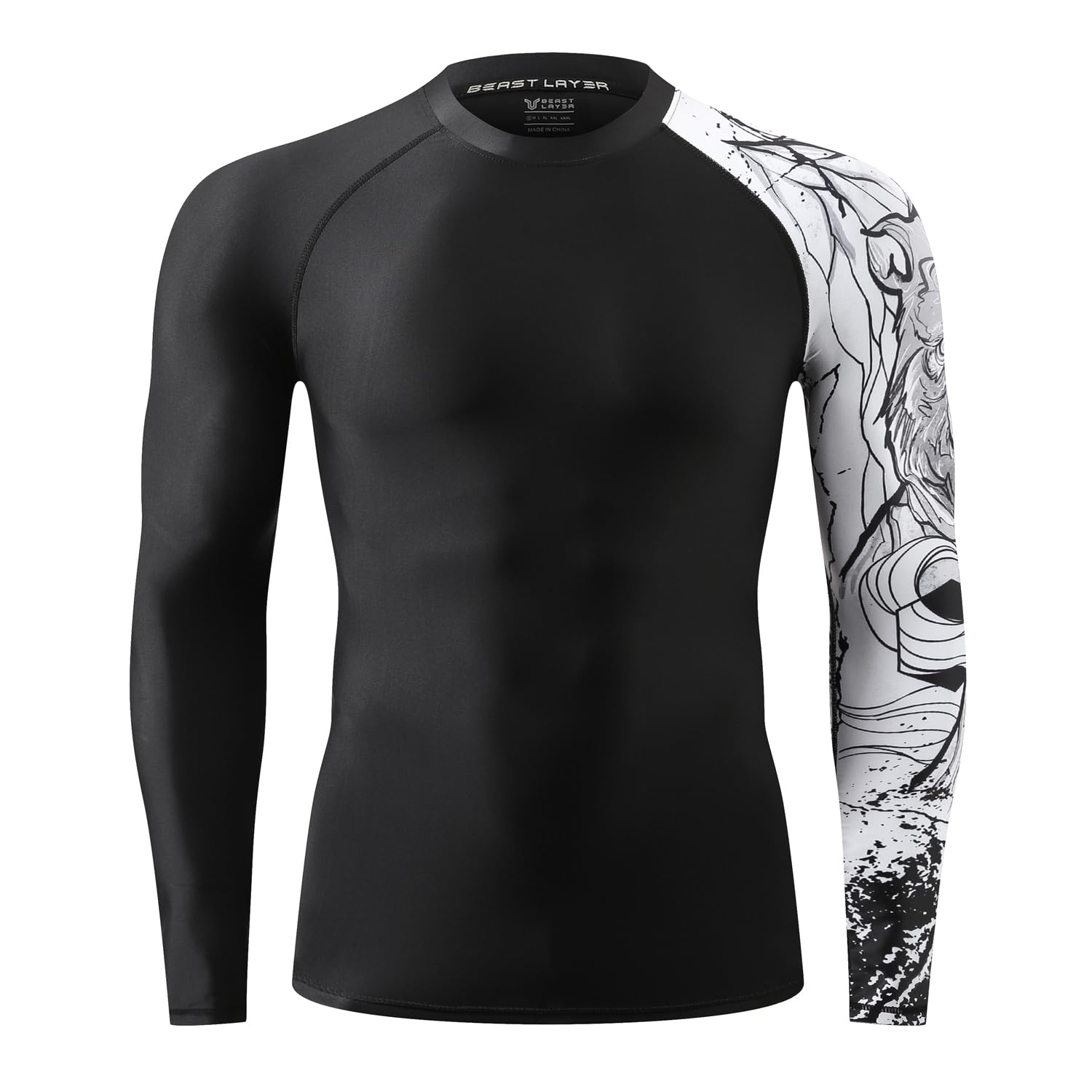HUGE SPORTS Men's Splice UV Sun Protection UPF 50+ Skins Rash Guard Long Sleeves(Split, XL)