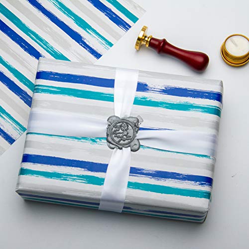 WRAPAHOLIC Wrapping Paper Roll - Blue Navy and Grey Lines Print for Birthday, Holiday, Wedding, Baby Shower Wrap - 30 inch x 33 feet
