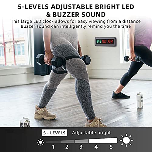 Joyesup Gym Timer LED Interval Timer, Ultra-Clear with Remote Count Down/Up Wall Clock Stopwatch, Work with Power Bank for Outdoor Workout and Home Gym Garage Fitness, EMOM, Tabata