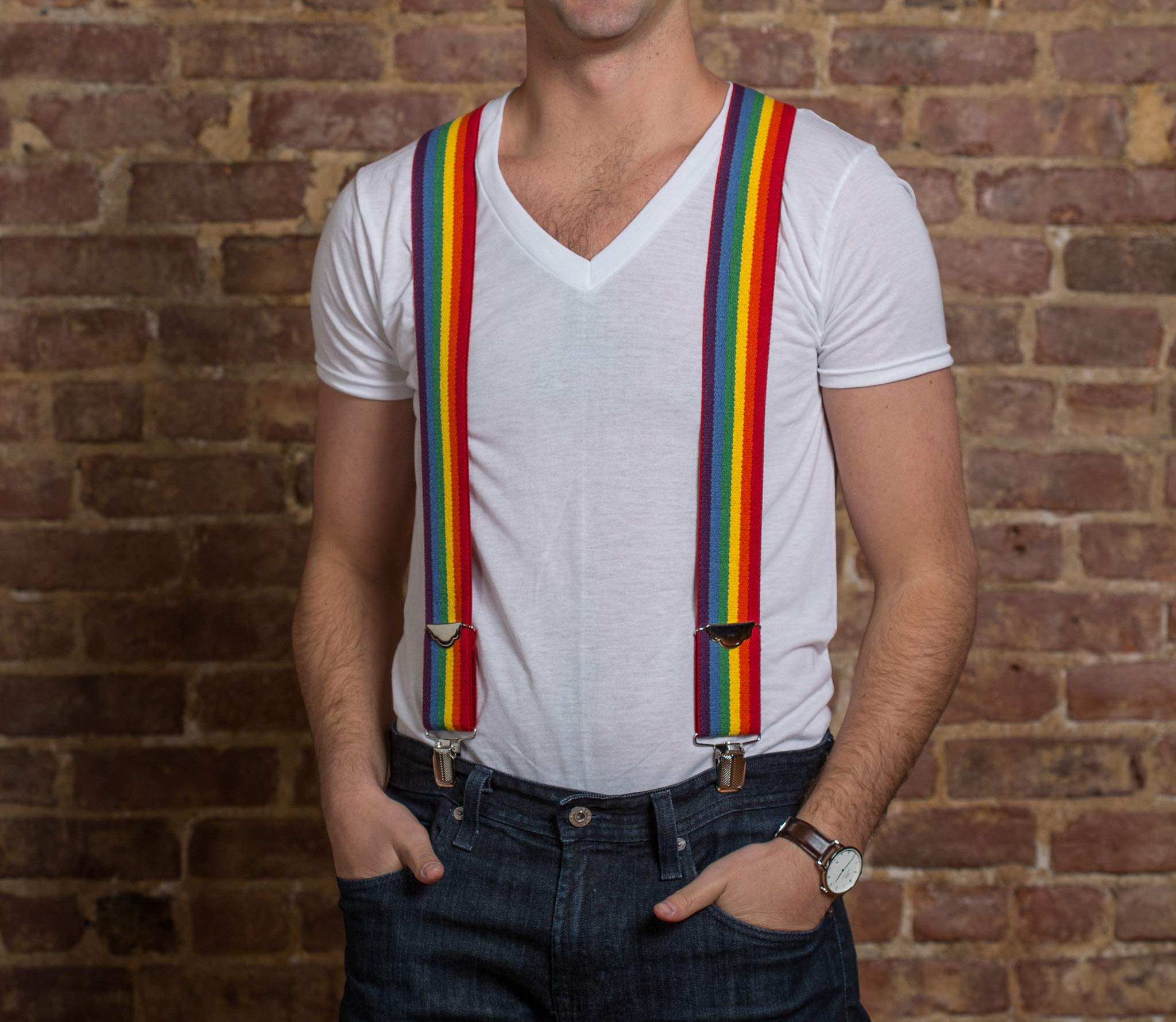 Jackster Rainbow Suspenders X-back adjustable with strong Jumbo clips 2" wide