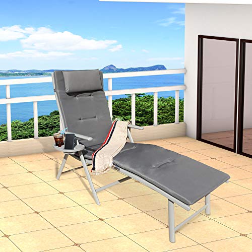 GOLDSUN Aluminum Outdoor Folding Reclining Lounge Chair (Grey with Grey, Single)