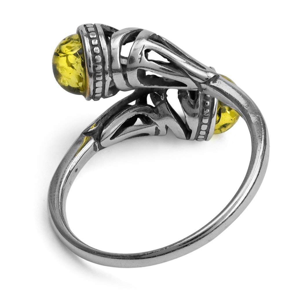 Ian and Valeri Co. Green Amber Sterling Silver Round Adjustable Ring