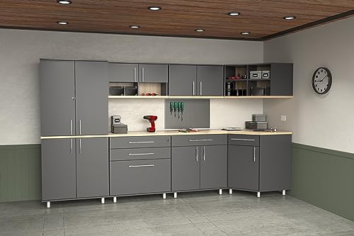 Inval Garage Storage System, Kratos 7-Pc Set with Corner Unit, Dark Gray and Maple