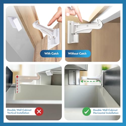Invisible Drawer Safety Child Proof Cabinet Latches - 12Pack Drawer Locks Baby Proofing Cupboard Child Safety Latch with 2Pack Toddler Proofing Strap Locks - Easy to Install Baby Proof Cabinet Latches