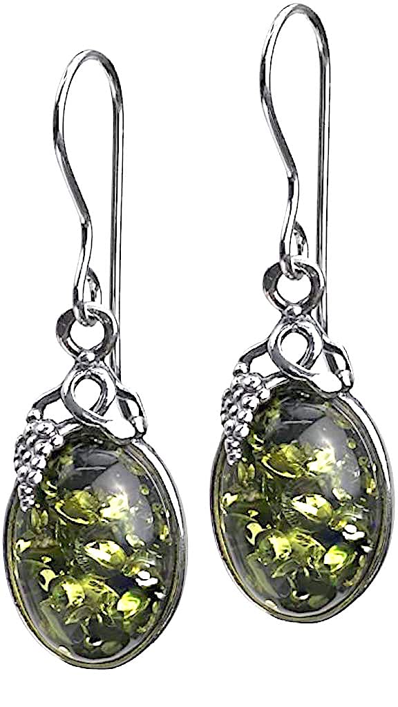 Ian and Valeri Co Green Amber Sterling Silver Grape Leaves Dangle Earrings