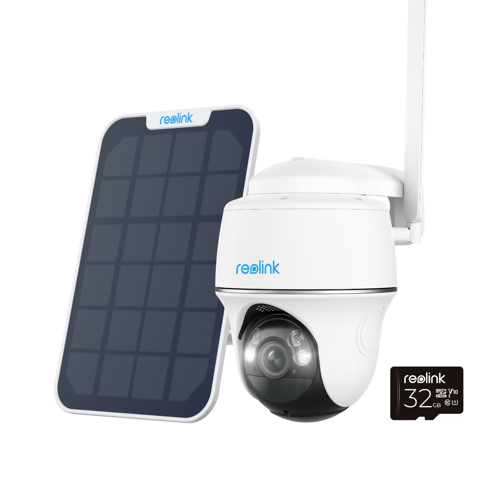 REOLINK 2K+ Pan Tilt 4G LTE Cellular Security Camera Outdoor Wireless Go PT Plus, 5MP Color Night Vision, 2-Way Talk, Smart Motion Detection, No WiFi, No Wires Bundle with White Solar Panel