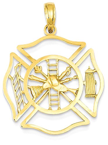 IceCarats 14K Yellow Gold Fireman Necklace Firefighter Pendant Rescue Charm 29mm x 21mm Only