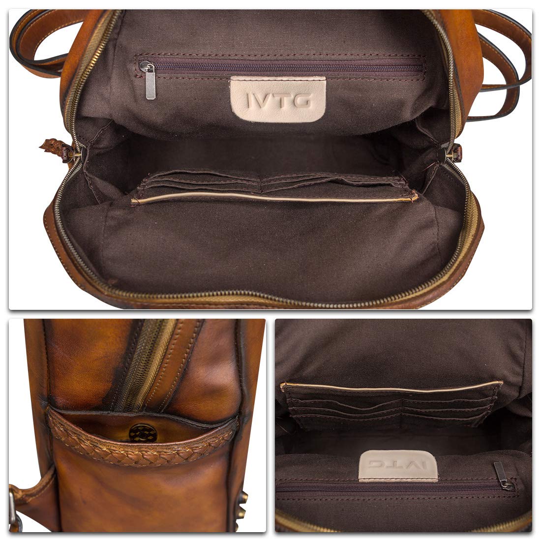 IVTG Genuine Leather Backpack for Women Vintage Real Leather Knapsack Purse Rucksack Fashion Daypack Bag High Capacity (Brown)
