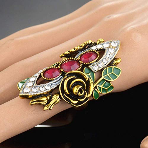 HSQYJ Retro Cocktail Statement Ring Antique Gold and Silver Tone Resin Stone Crystal Stacking Rings Cluster Statement Ring for Women