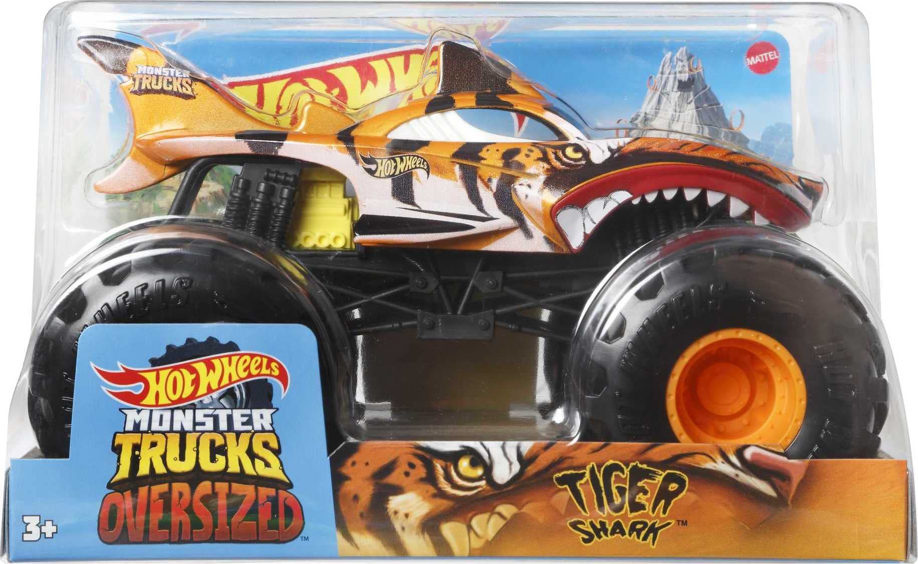 Hot Wheels Toy Monster Trucks, 1:24 Scale Die-Cast Tiger Shark, Oversized Play Vehicle for Kids & Collectors
