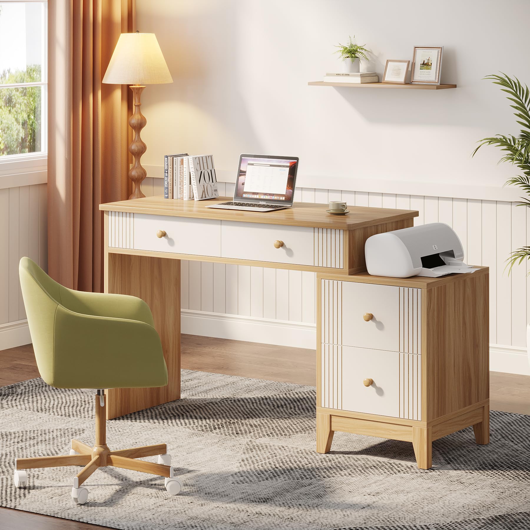 Tribesigns Computer Desk with 4 Drawers, 51-Inch Home Office Desks with Storage, Modern Wooden Executive Desk Study Writing Table Workstation for Small Space, Bedroom