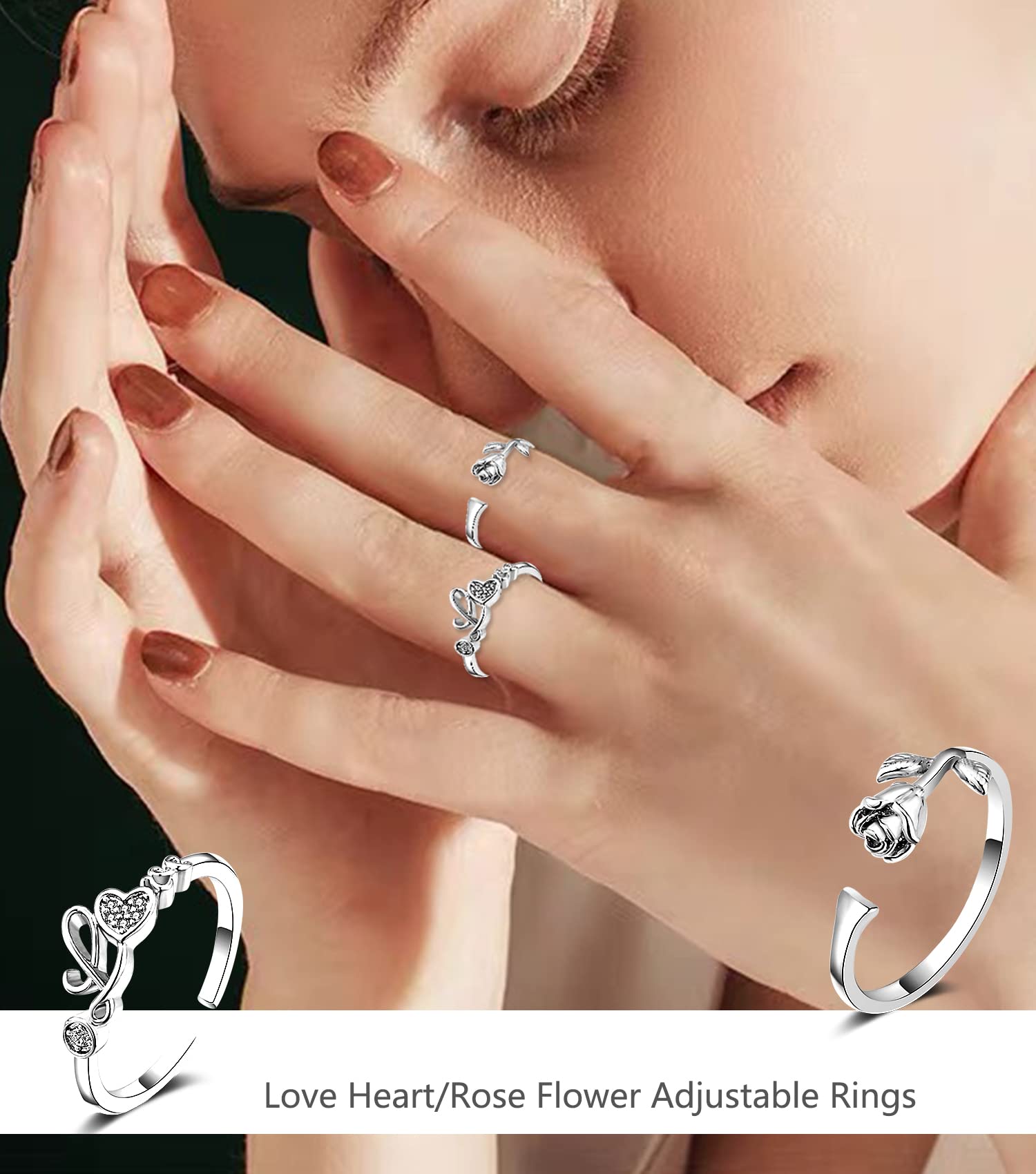 KOHOTA 12PCS Adjustable Knuckle Rings for Women 14K Gold Plated Silver Simple Stacking Rings Pack Open Knot Star Moon Butterfly Dainty Thumb Ring Set for Women