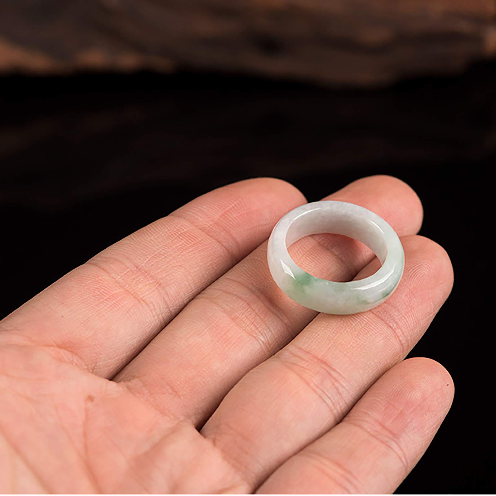 HSUMING Chinese Natural Jade Rings for Women - Good Luck Jewelry with Wide Band, Size 8