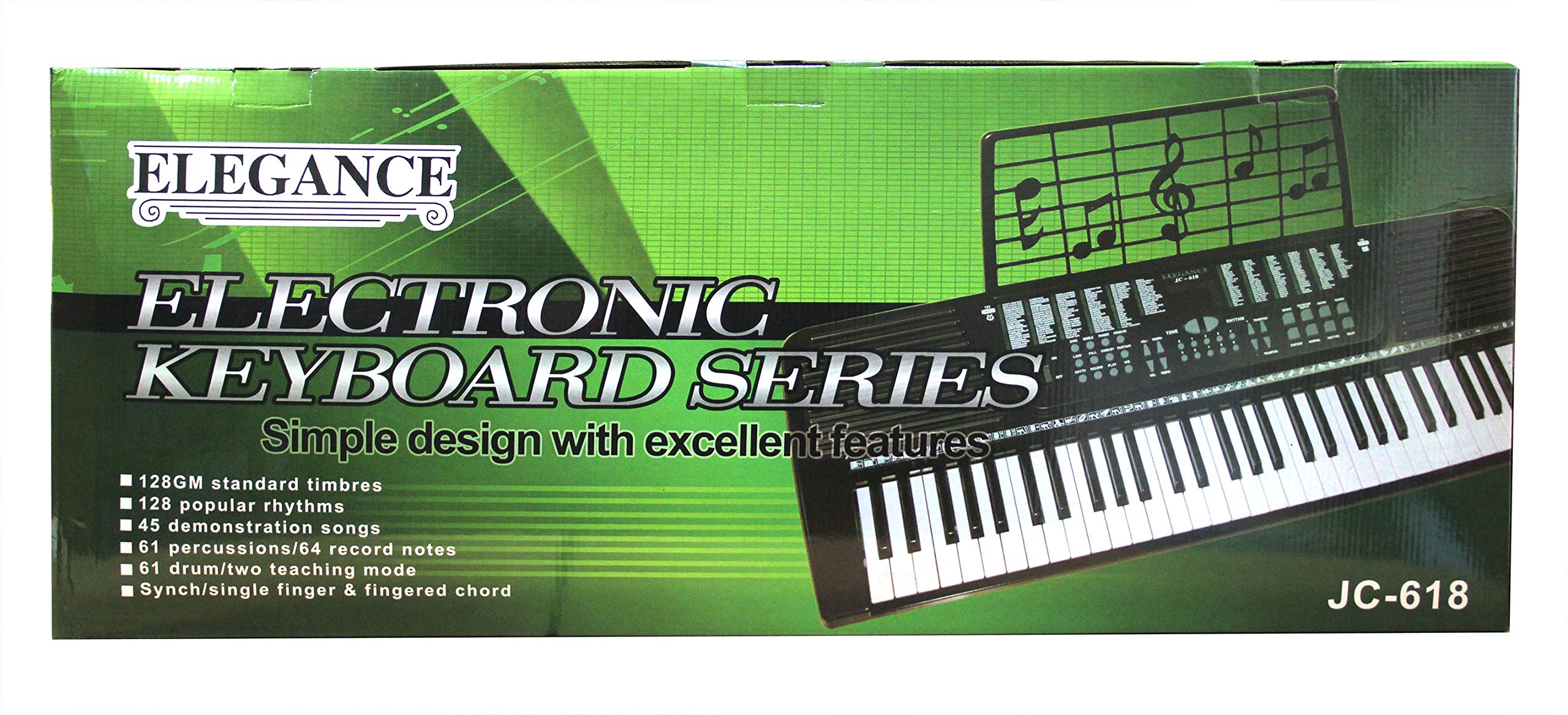 JUNELILY 61-Key Electronic Keyboard Piano Kit w/ 300 Built-in Tones, Music Rest & Demo Songs | Starter Piano Set for Beginners and Students for Piano Learning (Silver)