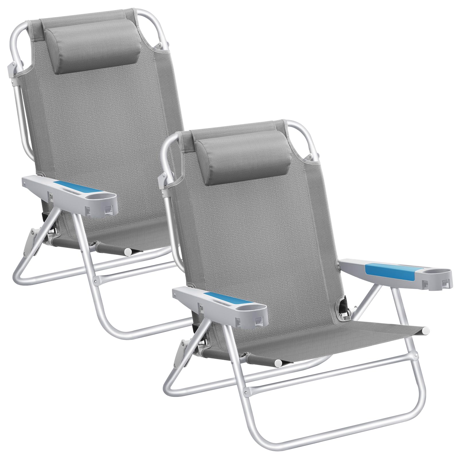 ICECO Beach Chairs for Adults 2 Pack, XL 5 Position Backpack Beach Chair Heavy Duty, Low Beach Folding Chairs, Portable Chairs with Cup Holder Backpack Strap for Beach Outdoor Camping 350lb Capacity