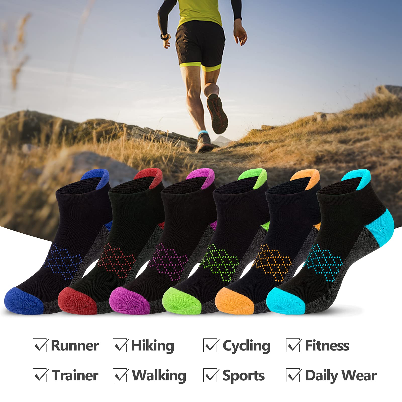 JATEN Men's Athletic Running Socks Ankle,Cushioned Mens Socks Breathable,3/6 Pairs Moisture Wicking Socks Low Cut