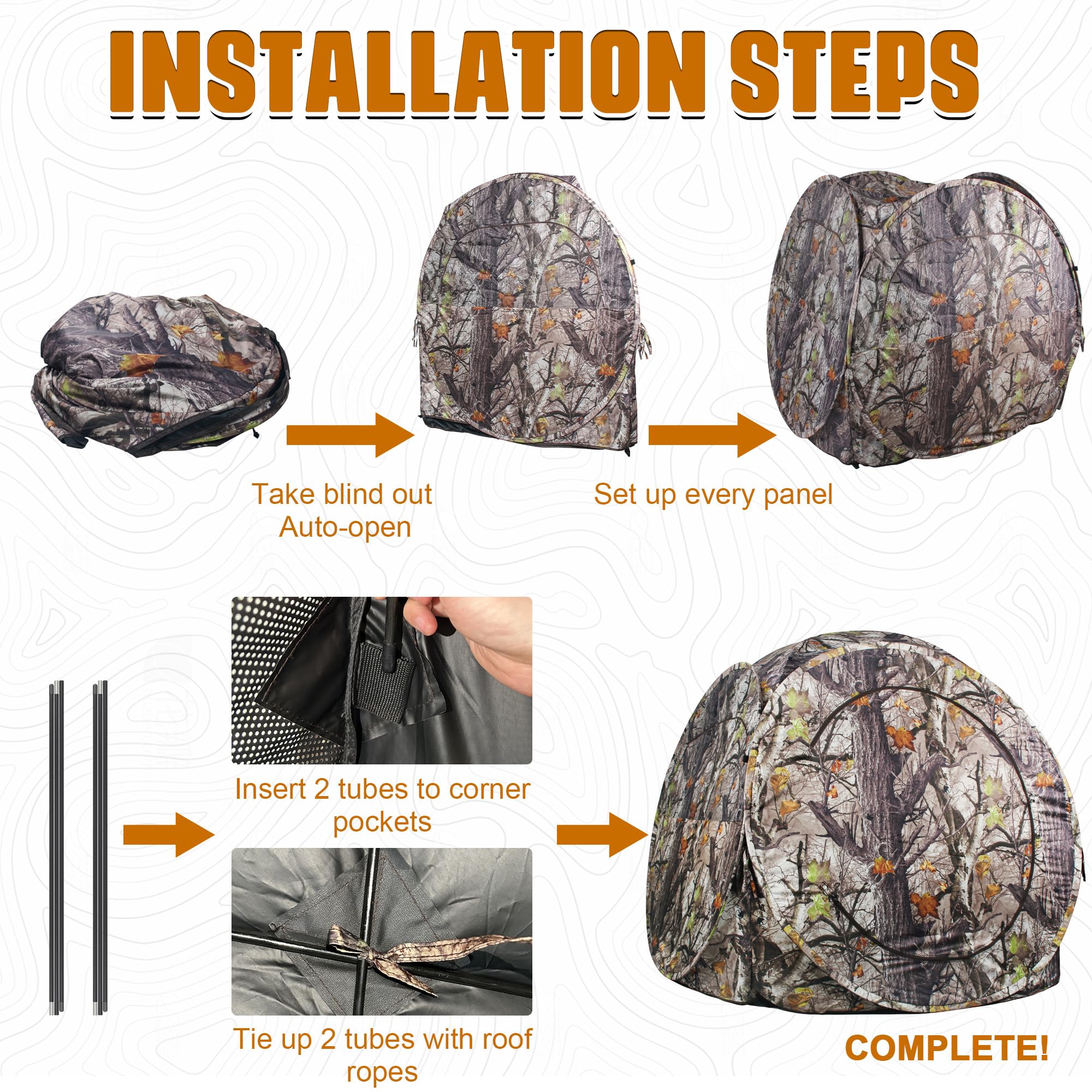 Hunting Blind 1 Person, 270 Degree See Through Pop up Ground Blinds for Deer Turkey Duck Hunting, Bow Hunting Accessories, Double Side Zipper Window(Camouflage-White)