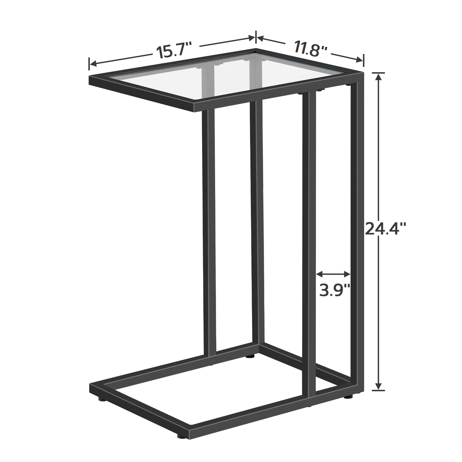 HOOBRO C Shaped End Table, Tempered Glass Snack Side Table with Metal Frame, TV Tray Table for Small Space, Sofa Couch and Bed, Modern Style, White WT03SF01