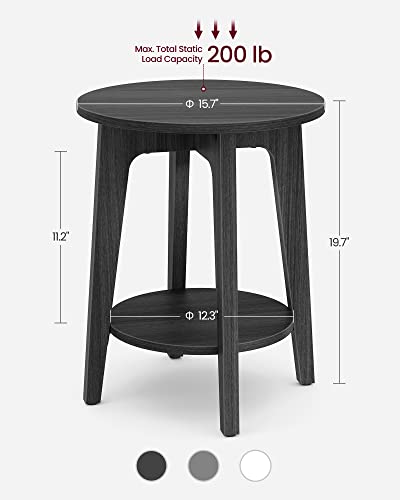 VASAGLE Round End Table with Lower Shelf, Nightstand for Small Spaces, 15.8 x15.8 x 19.7 Inches, Black