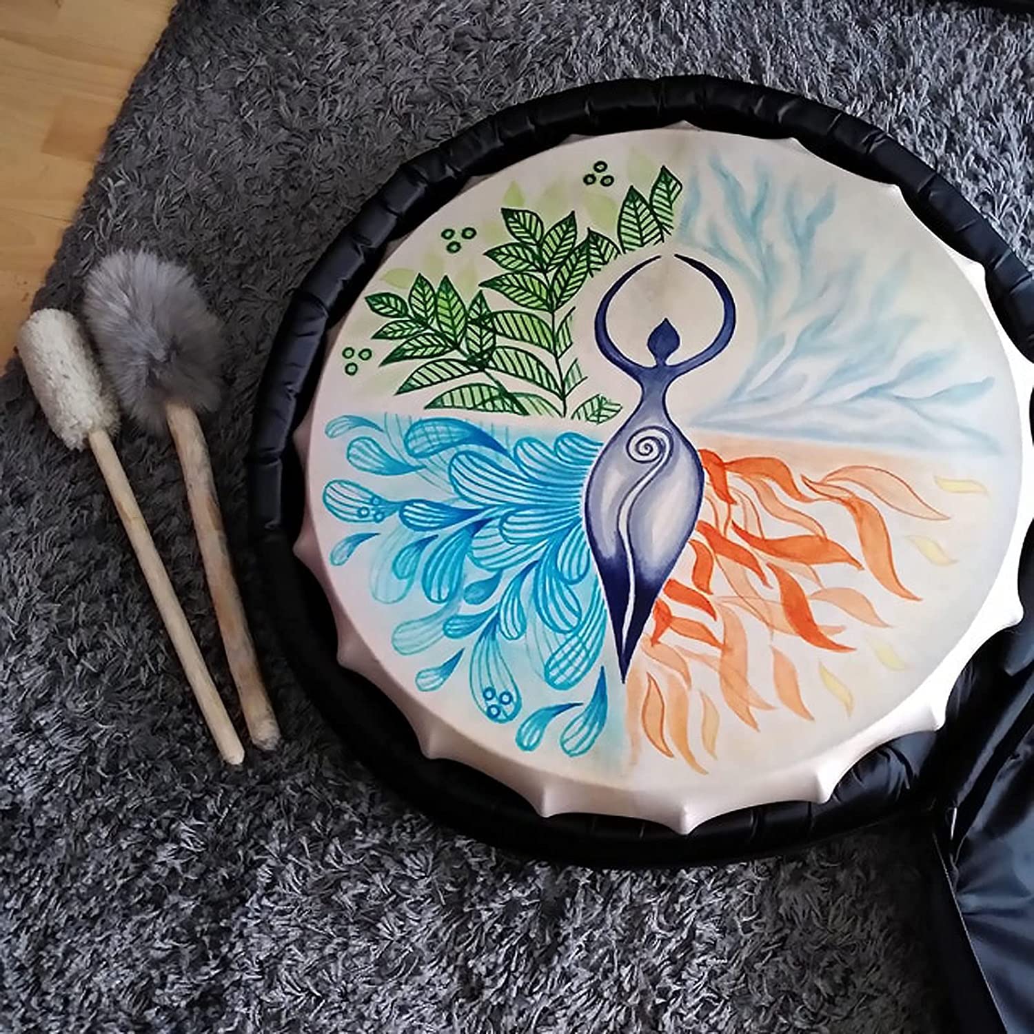 lidon Vegan Goddess Drum Gaia 4 Elements Schamanen Trommel Shamanic Drum World Tree Moon Drum Gift for Music Lovers
