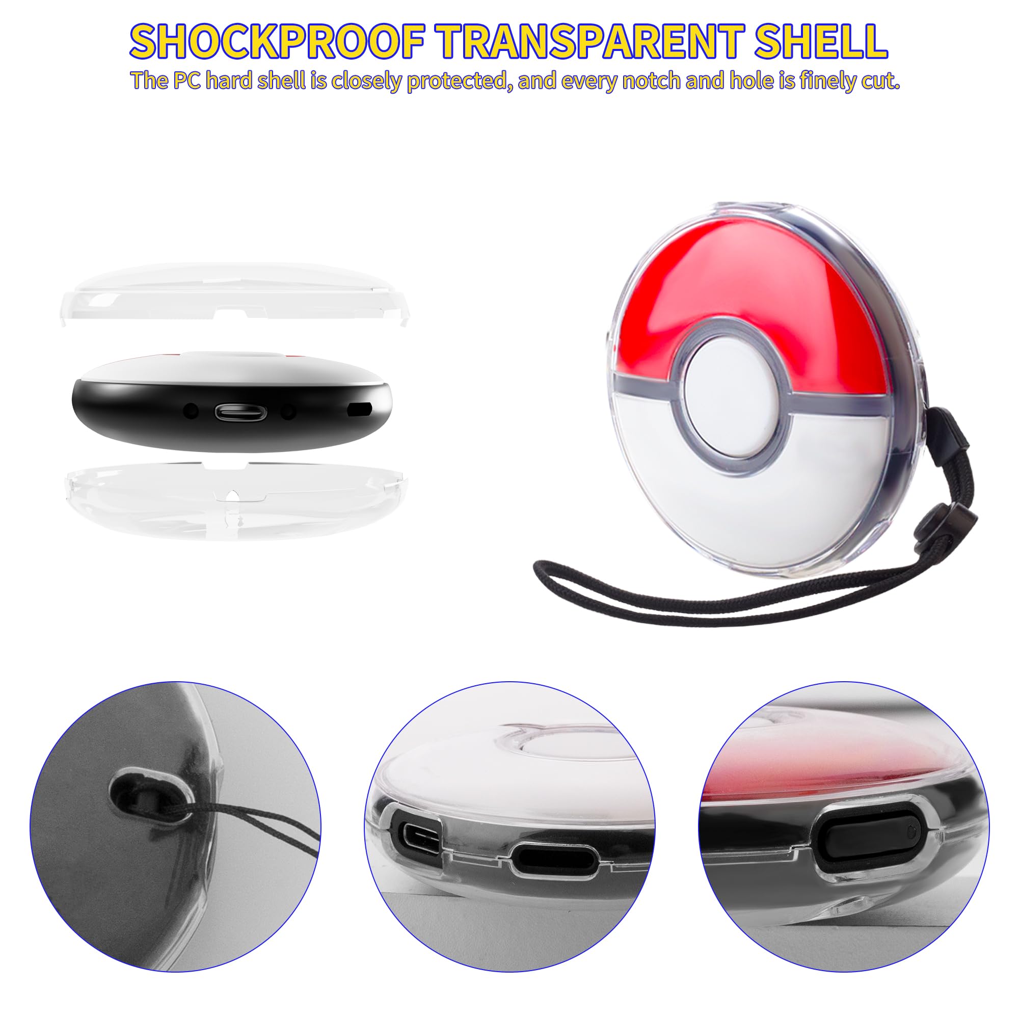 HYPERCASE Carrying Case for Pokémon GO Plus + 2023 , with PC Protective Cover for Pokemon GO Plus, One Carry Case Hand Strap and Clear Hard Shell Wrist Strap(Red and white)